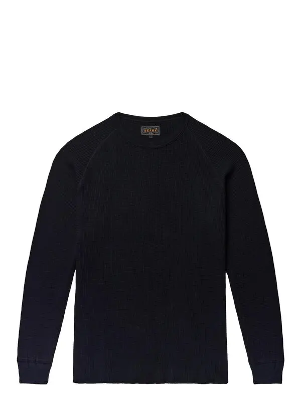 BEAMS Thermal Waffle-knit Cotton T-shirt - Black
