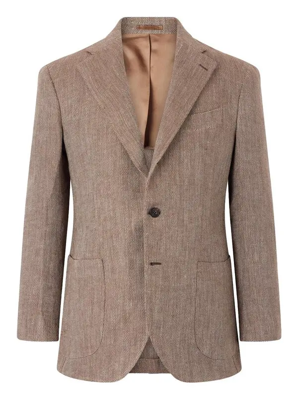 J. MUESER Herrinbone Linen Blazer - Brown