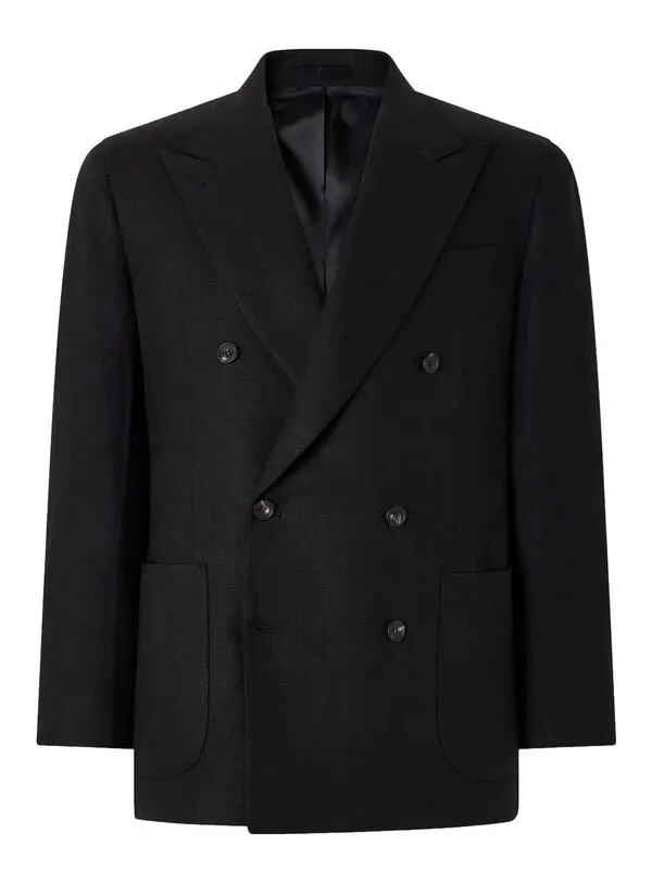 J. MUESER Waverly Double-breasted Linen Blazer - Black