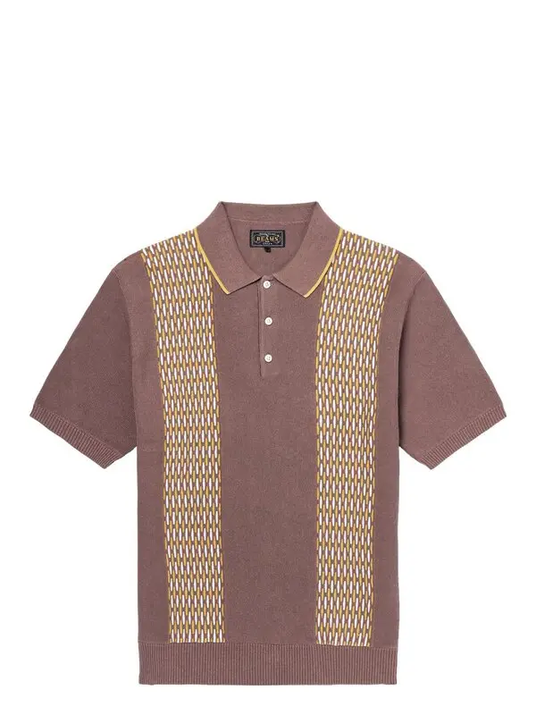 BEAMS Jacquard-knit Ramie And Cotton-blend Polo Shirt - Brown