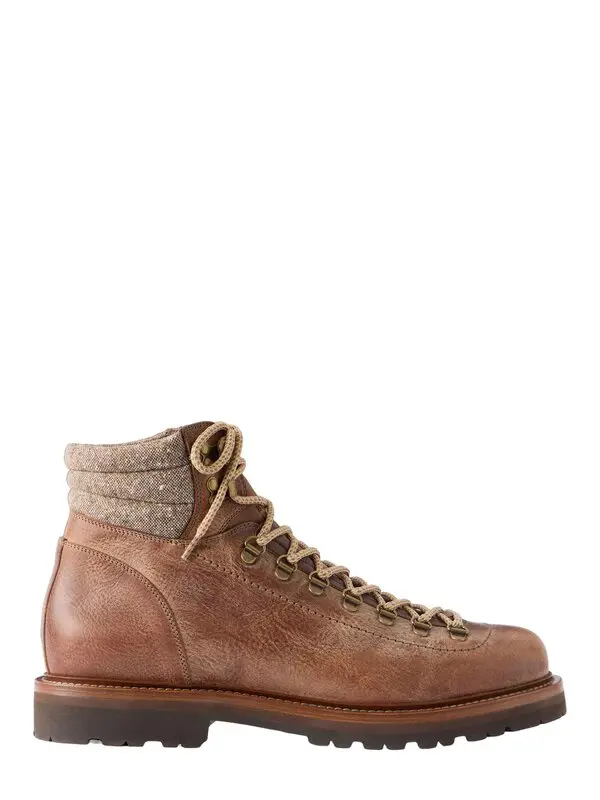 Brunello Cucinelli Leather Lace Up Hiking Boots - Brown