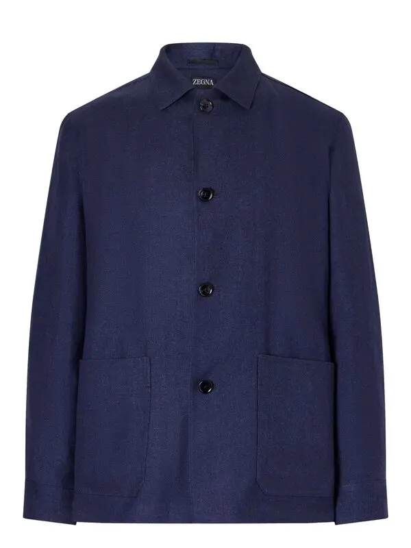 Zegna Wool And Linen-blend Chore Jacket - Navy
