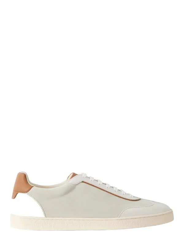Brunello Cucinelli Coda Di Rondine" Waxed-suede And Leather Trimmed Sneakers - Natural