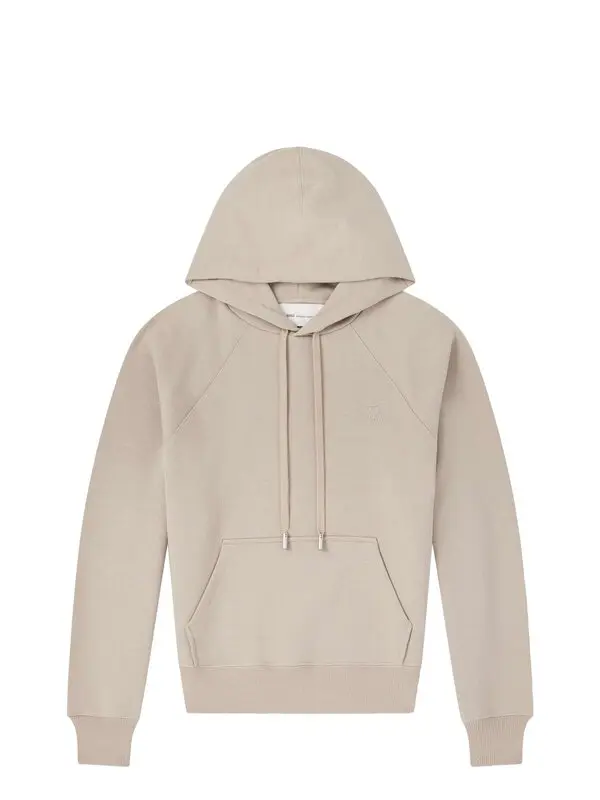 Ami Logo-embossed Stretch-cotton Jersey Hoodie - Beige