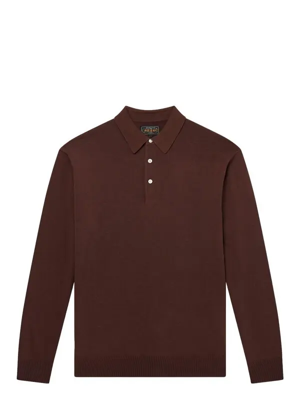 BEAMS Knitted Polo Shirt - Brown