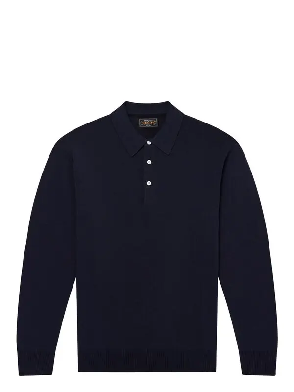 BEAMS Knitted Polo Shirt - Blue