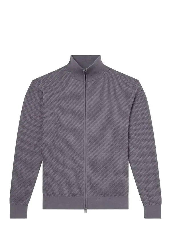 Brioni Woven Cotton, Silk, And Cashmere-blend Zip-up Cardigan - Gray