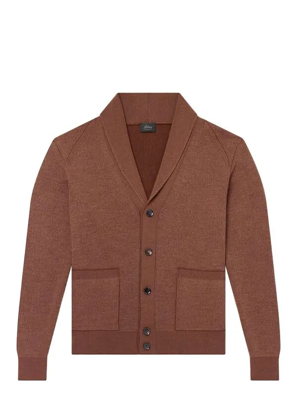 Brioni Shawl-collar Cashmere And Wool-blend Cardigan - Tan