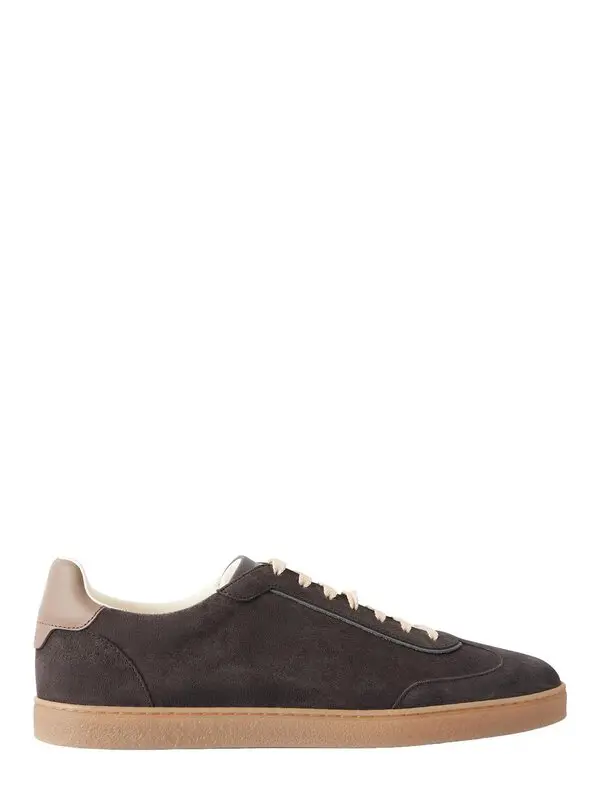Brunello Cucinelli Coda Di Rondine Suede Lace Up Sneakers - Gray