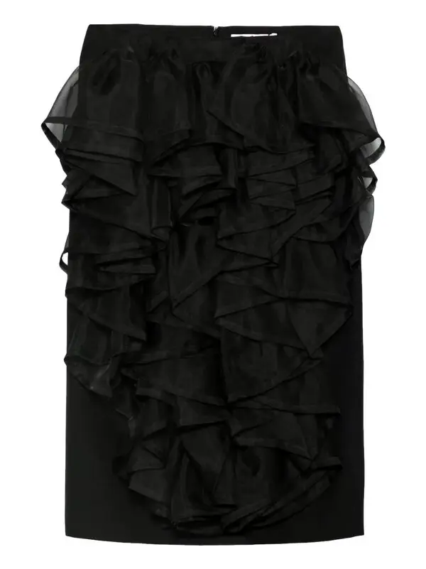 Viktor & Rolf Ruffled Volant Midi Skirt - Black