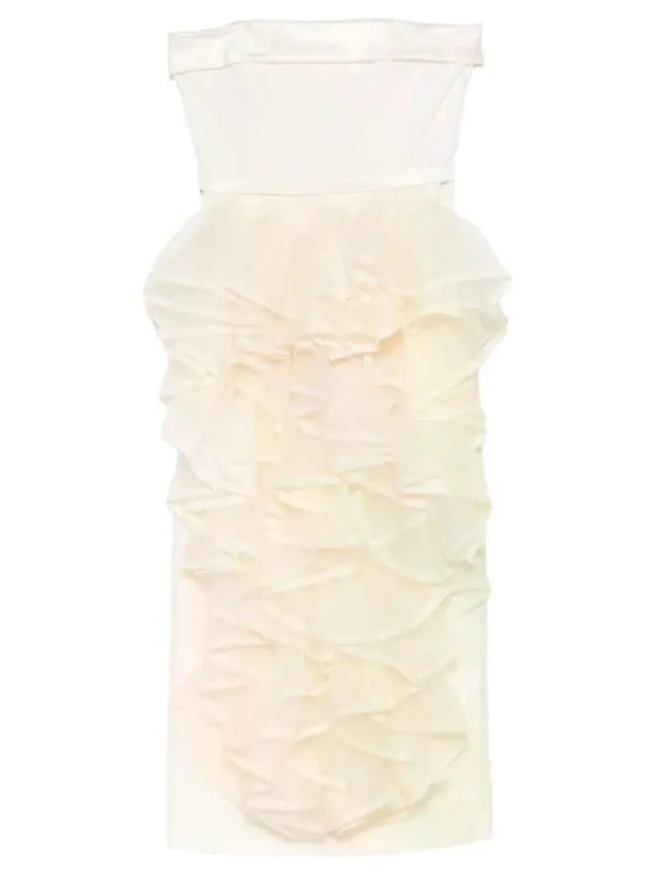 Viktor & Rolf Ruffled Strapless Midi Dress - Neutrals