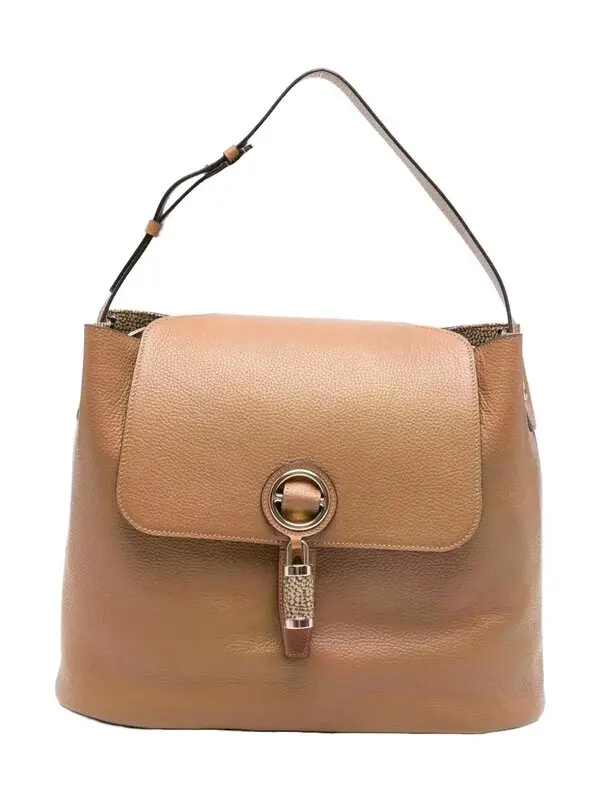 Borbonese Grained Leather Shoulder Bag - Neutrals