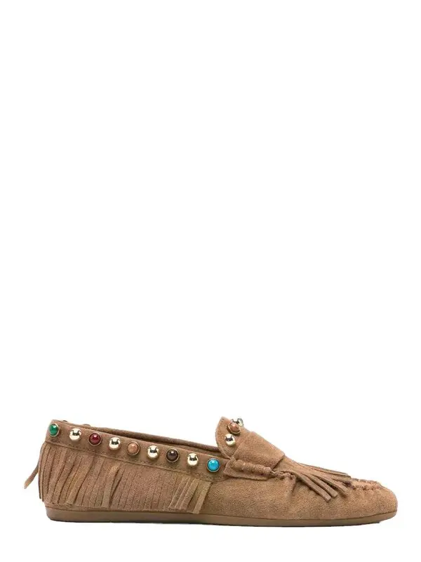 BIBI LOU Fringe-trimmed Studded Loafers - Neutrals
