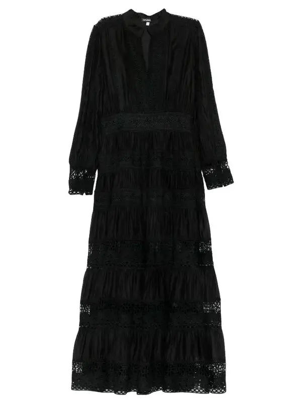 CENERE GB Lace-trim Tiered Maxi Dress - Black