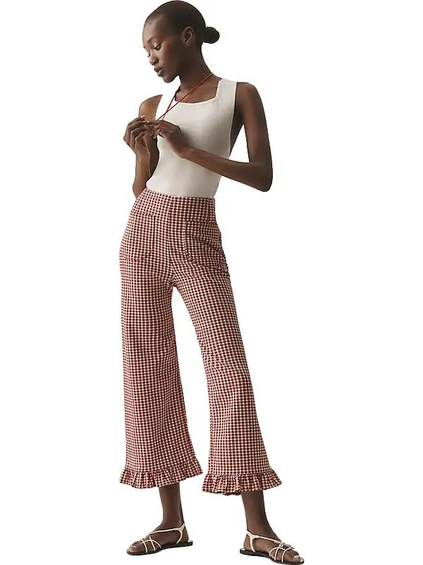 Maeve Colette Ruffle-hem Crop Wide-leg Pants - Red Pattern