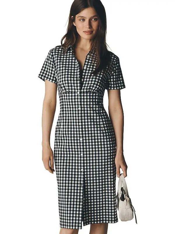 Anthropologie Gingham Shirt Midi Dress - Black/white Gingham