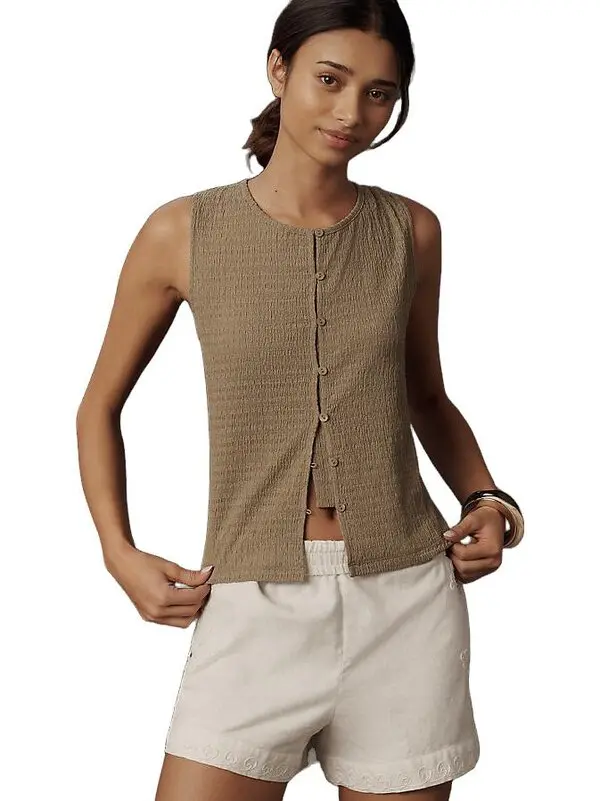Sanctuary Textured Button-front Vest Top - Olive
