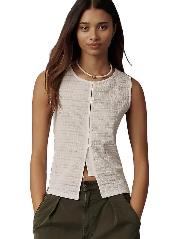 Sanctuary Textured Button-front Vest Top - White