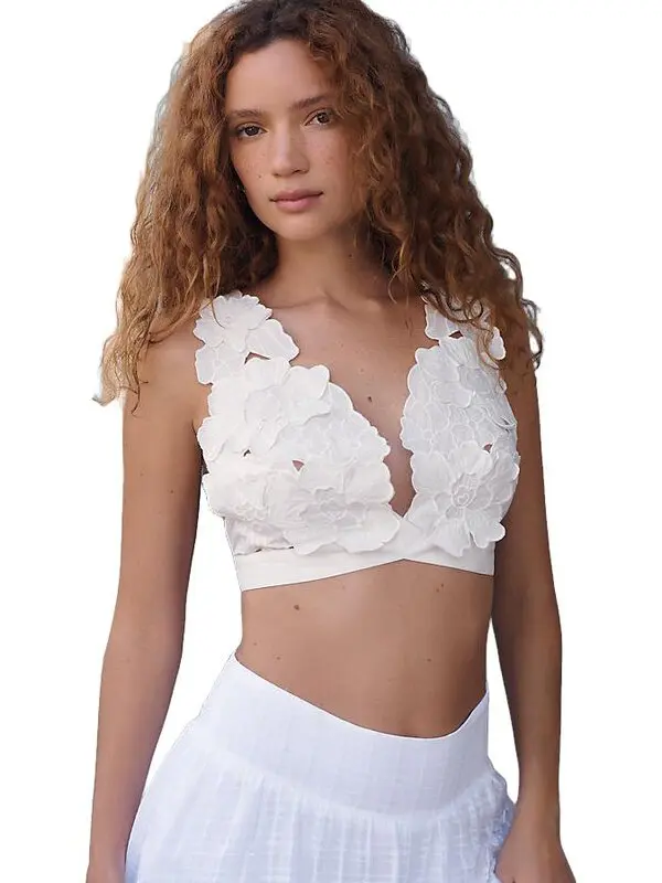 CELANDINE Floral Embroidered Bra Top - White