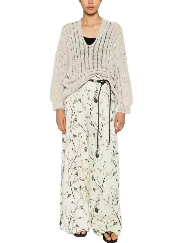 WHITE SAND Floral-print Wide-leg Trousers - Neutrals