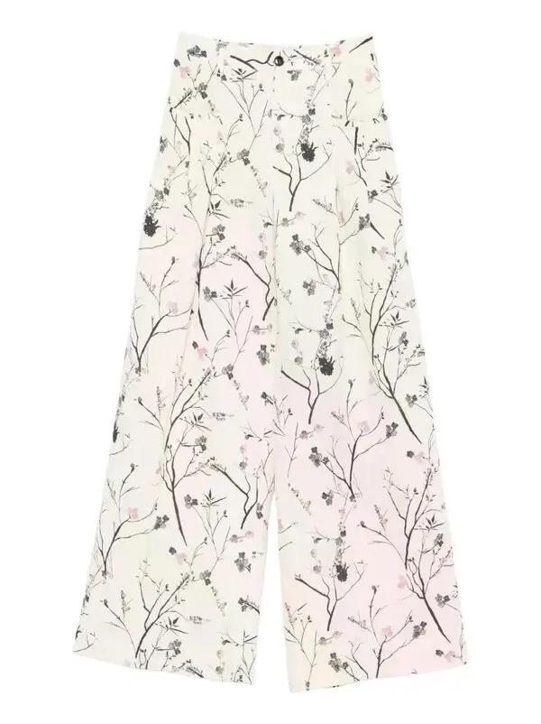 WHITE SAND Floral-print Wide-leg Trousers - Neutrals