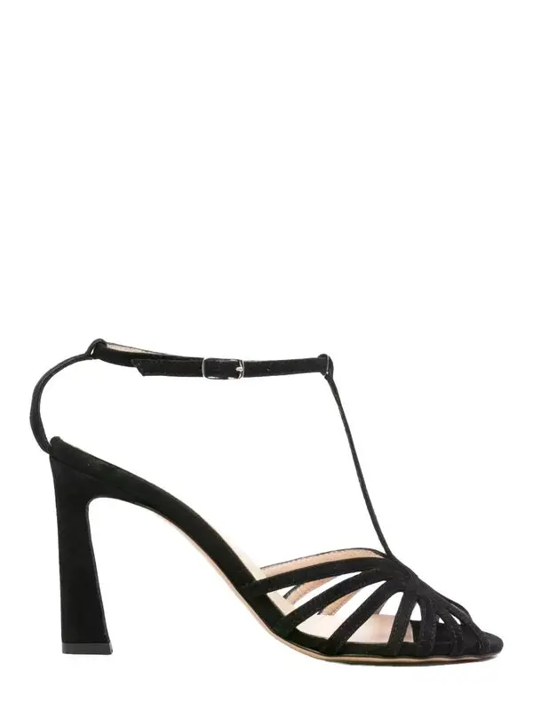 ANNA F. Caged T-bar High Heel Sandals - Black