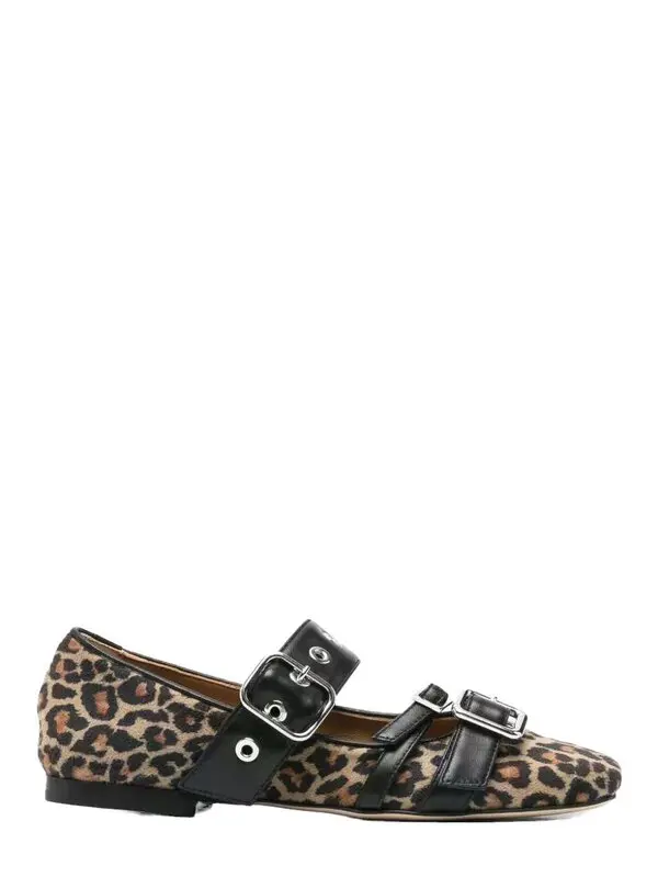 ANNA F. Leopard-print Buckled Ballet Flats - Neutrals
