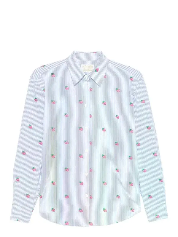 MC2 SAINT BARTH Strawberry-embroidered Striped Shirt - Blue
