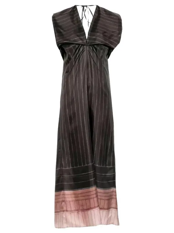 ALYSI Pinstripe-pattern Gathered Maxi Dress - Brown