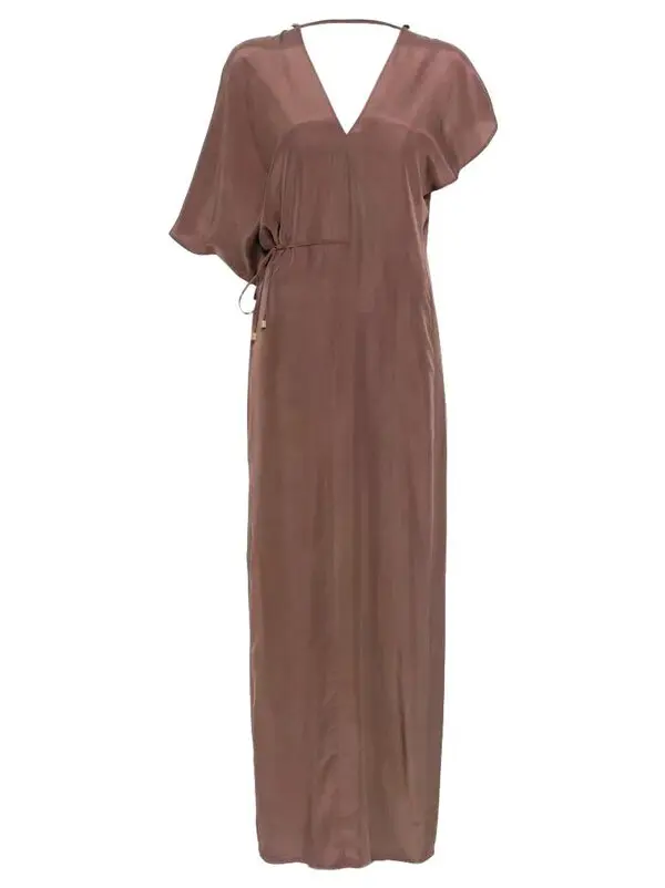 ALYSI Drawstring V-neck Maxi Dress - Brown