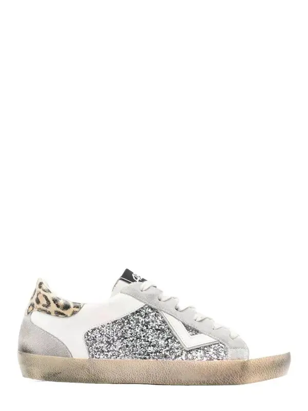 4B12 Glitter-embellished Leopard-print Sneakers - Silver