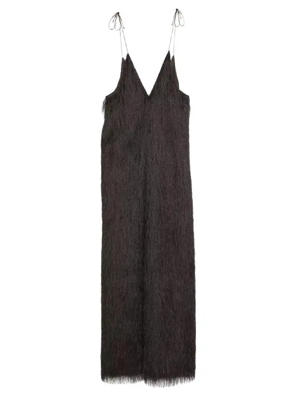ALYSI V-neck Fringed Maxi Dress - Brown