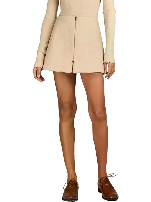 MARK-OFF Britt Ribbed Knit Miniskirt - Neutrals