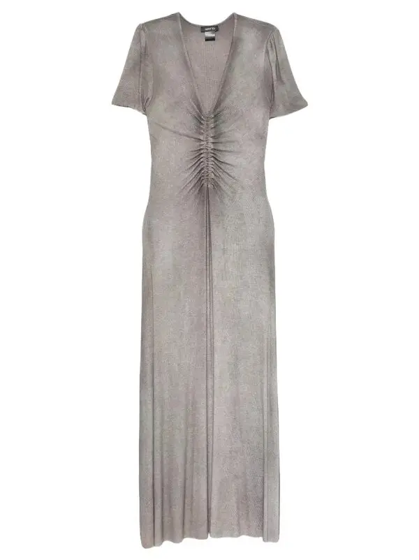 Avant Toi Ruched Ribbed Maxi Dress - Grey