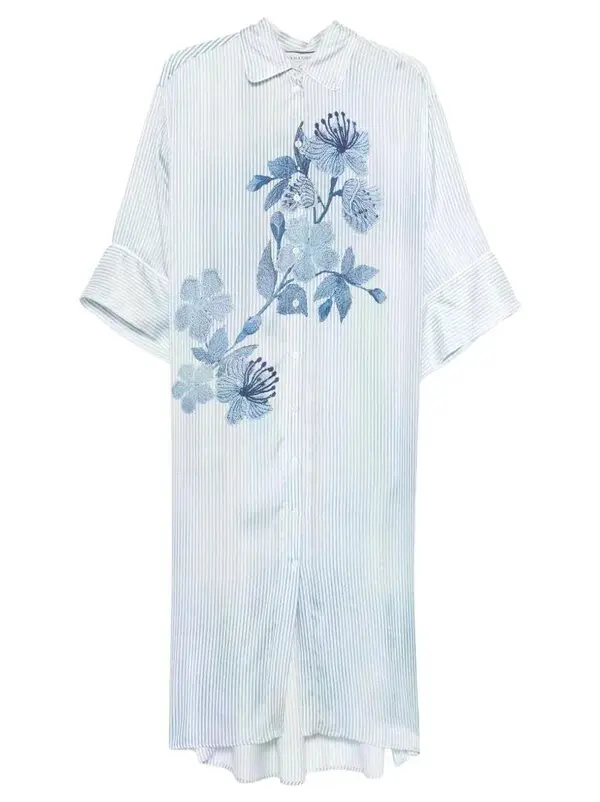 ERMANNO FIRENZE Floral-print Striped Midi Shirt Dress - White