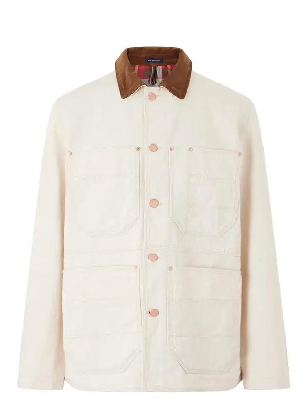DRAKE'S Corduroy-trimmed Denim Chore Jacket - Neutrals