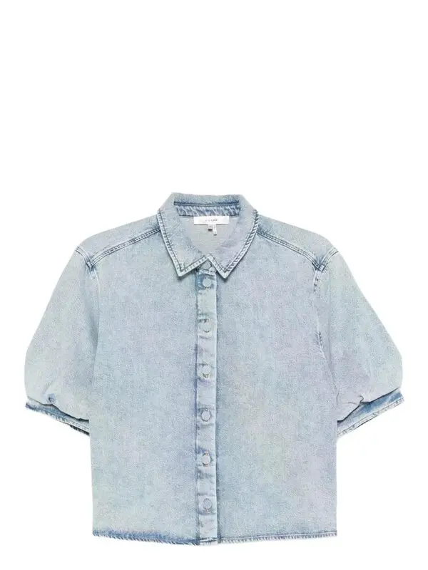 FRAME Puff-sleeve Acid-wash Shirt - Blue