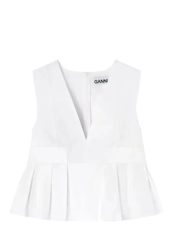 GANNI V-neck Pleated Blouse - White