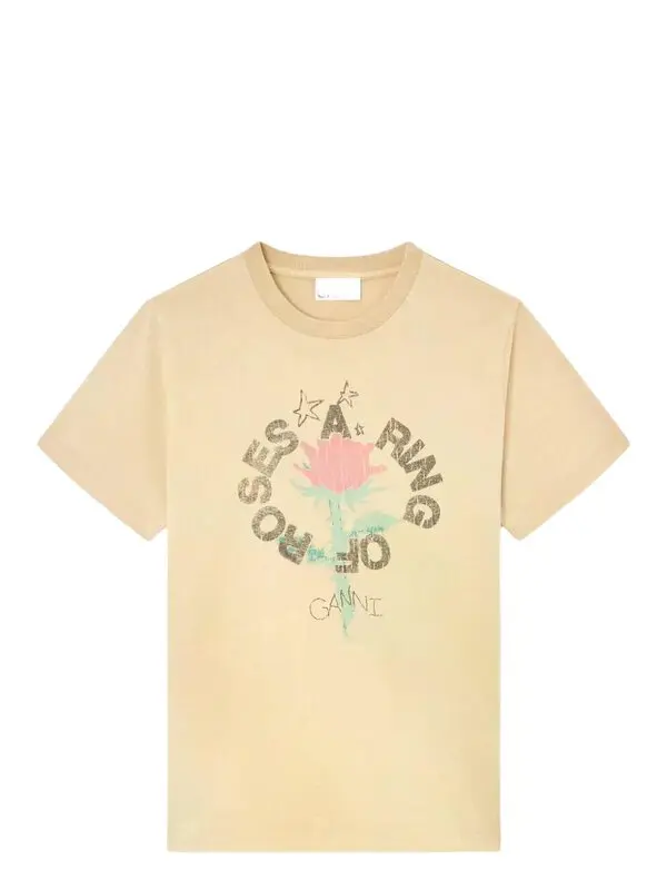 GANNI Floral-print T-shirt - Neutrals