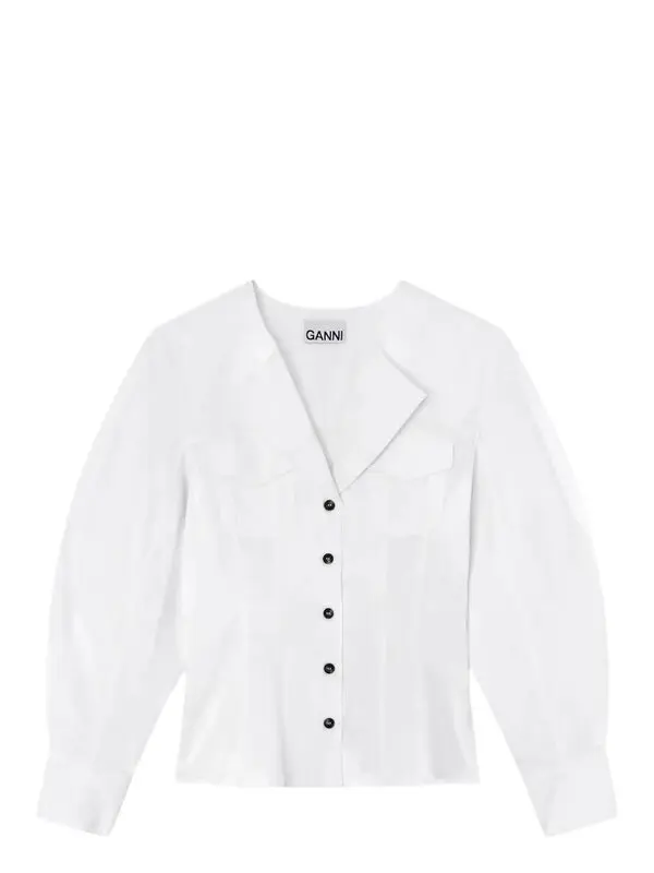 GANNI V-neck Puff-sleeve Shirt - White