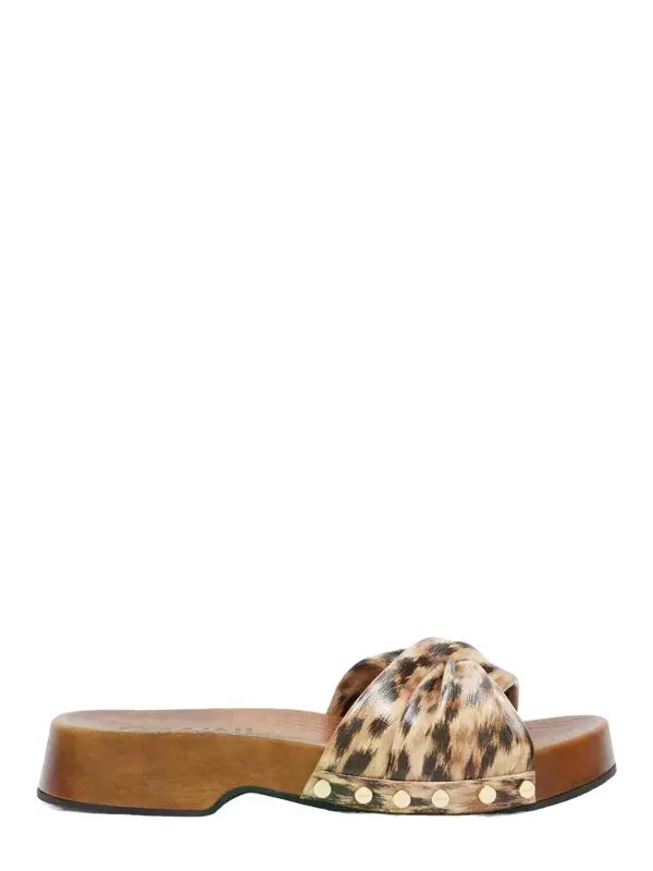 GANNI Twisted-detail Leopard-print Sandals - Neutrals