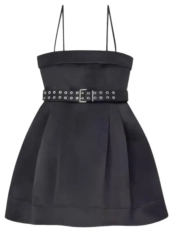 GANNI Belted Spaghetti-strap Mini Dress - Black