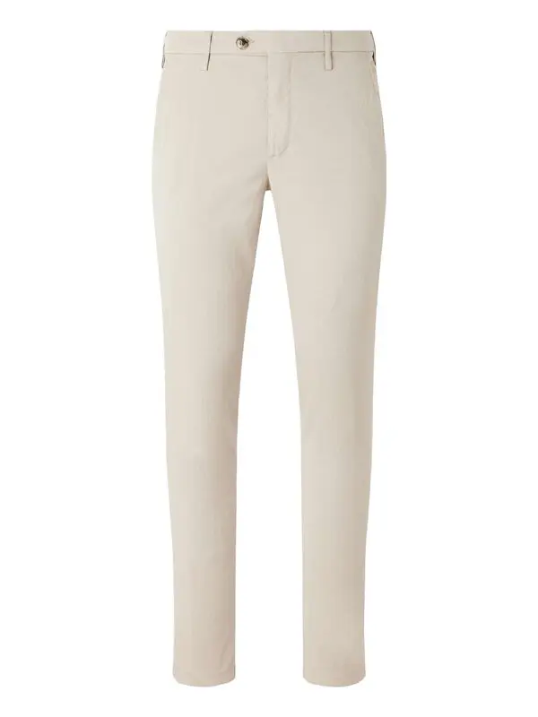 Canali Slim-fit Stretch Cotton-blend Gabardine Trousers - Beige
