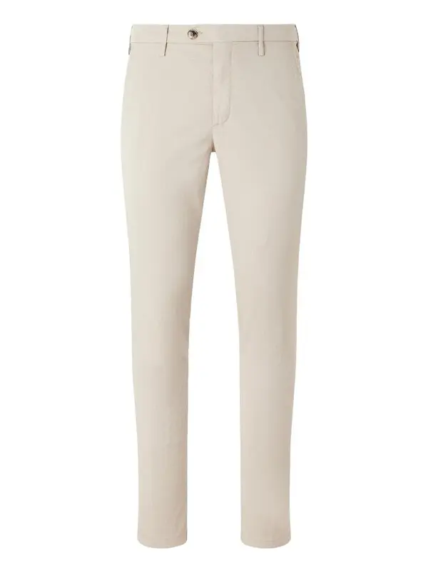 Canali Slim-fit Stretch Cotton-blend Gabardine Trousers - Neutrals