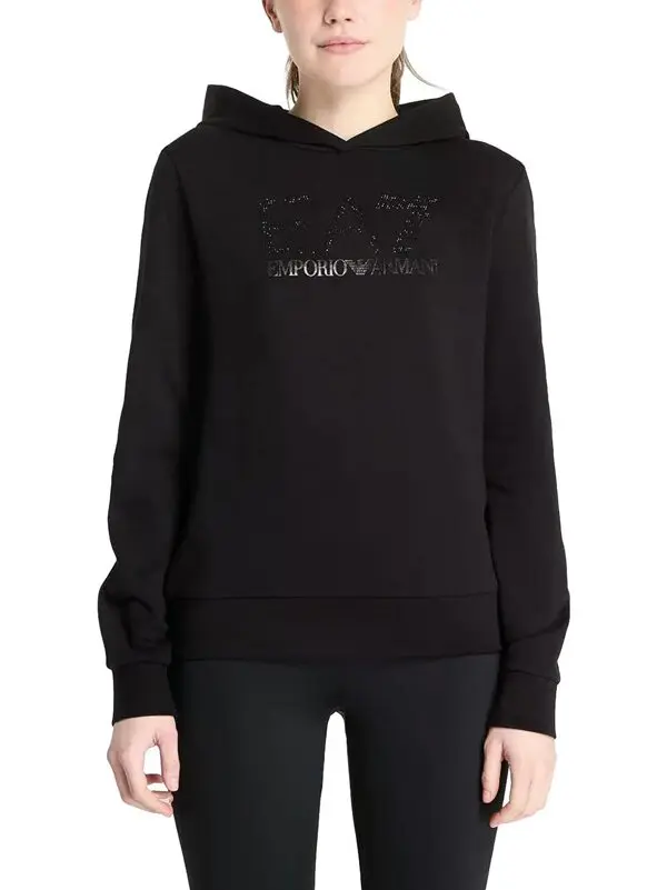 EA7 Rhinestone-logo Hoodie - Black
