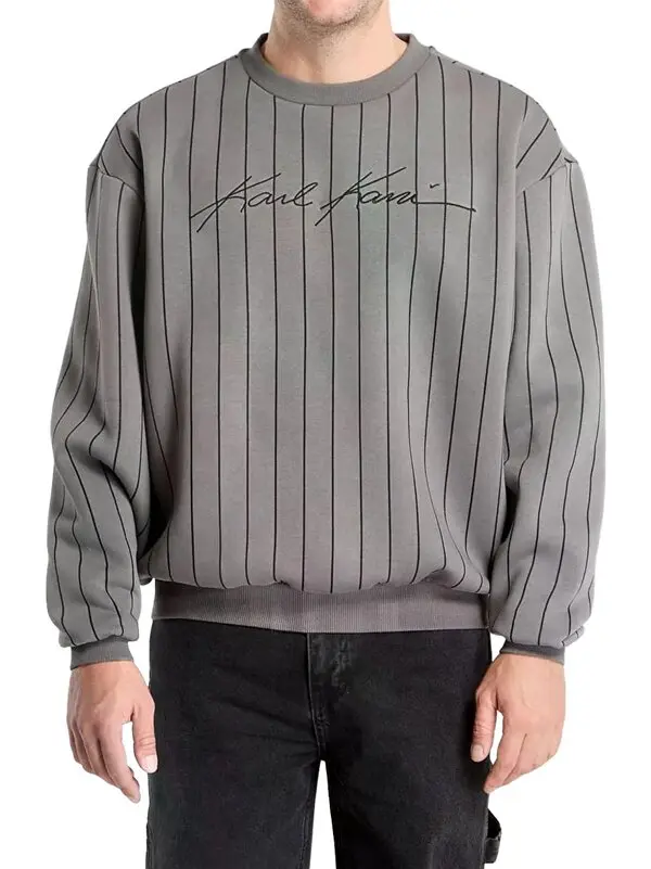 KARL KANI Autograph Pinstripe Embroidered-logo Sweatshirt - Grey