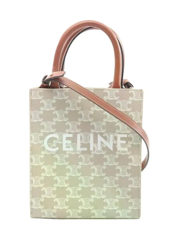 Celine Mini Triomphe Coated Canvas Vertical Cabas Satchel - Neutrals