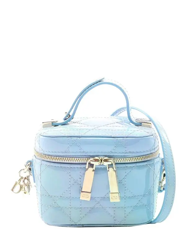 Dior 2021 Micro Patent Leather Cannage Lady Vanity Case Satchel - Blue