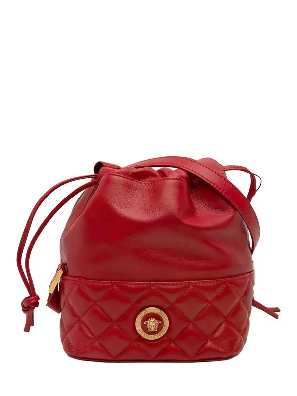 Versace Quilted Calfskin La Medusa Drawstring Bucket Bag - Red