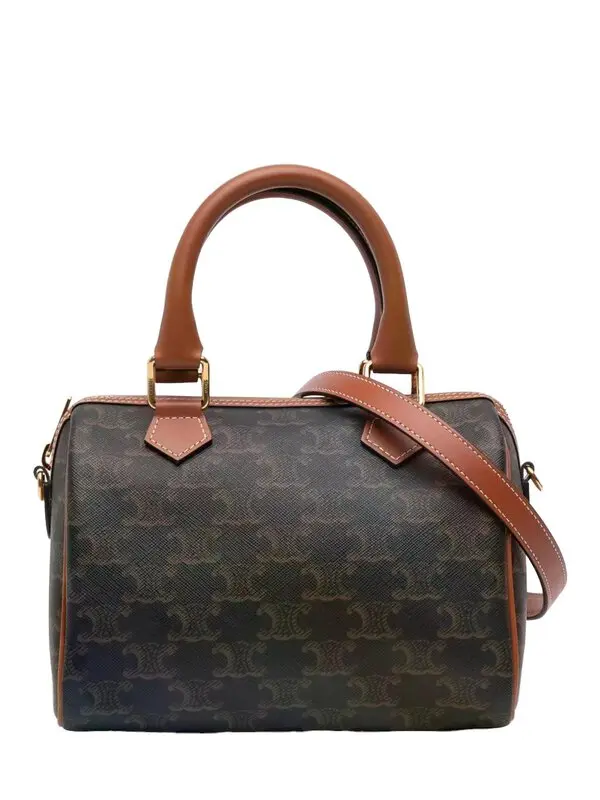 Celine 2024 Small Triomphe Coated Canvas Boston Satchel - Brown